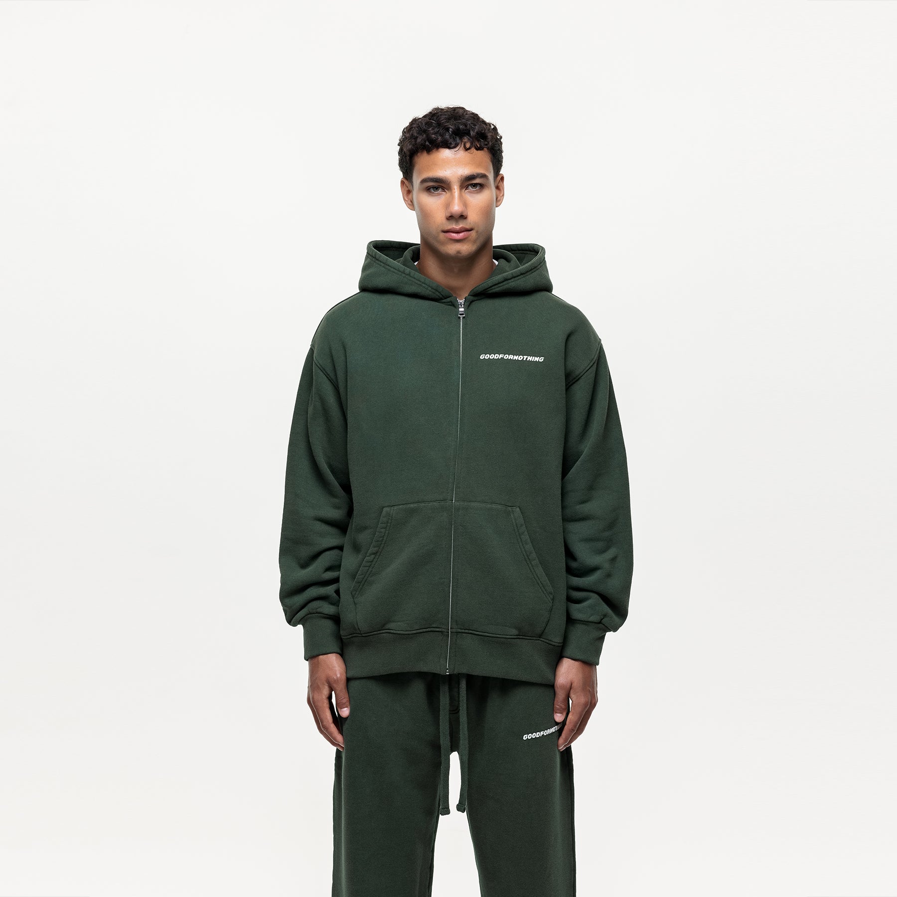 Vintage Washed Green Zip Hoodie – GOODFORNOTHING®