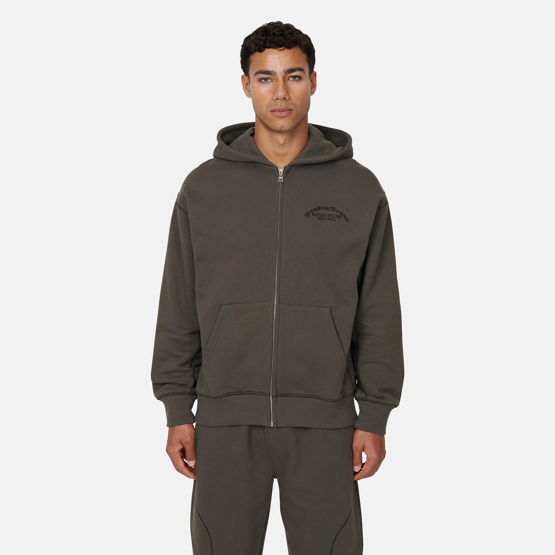 Overlock Gunmetal Zip Hoodie – GOODFORNOTHING®